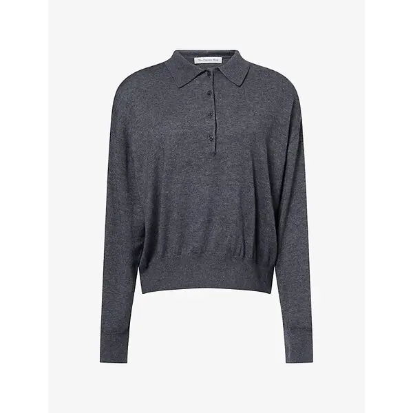 THE FRANKIE SHOP Croydon Padded-shoulder Wool-blend Polo Top - Grey
