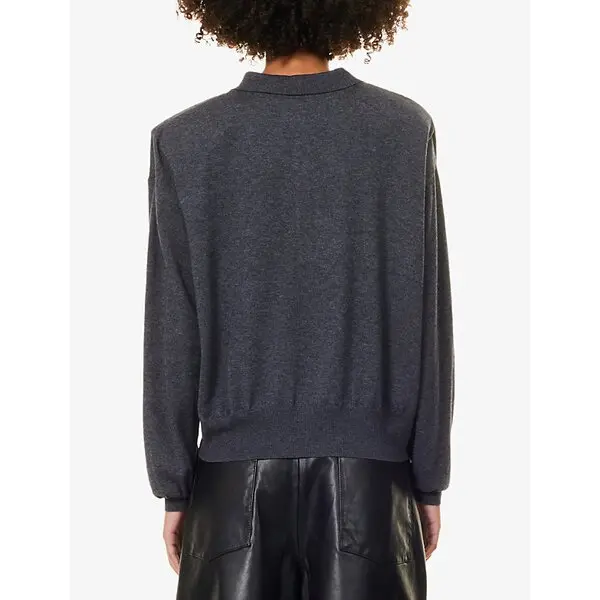 THE FRANKIE SHOP Croydon Padded-shoulder Wool-blend Polo Top - Grey