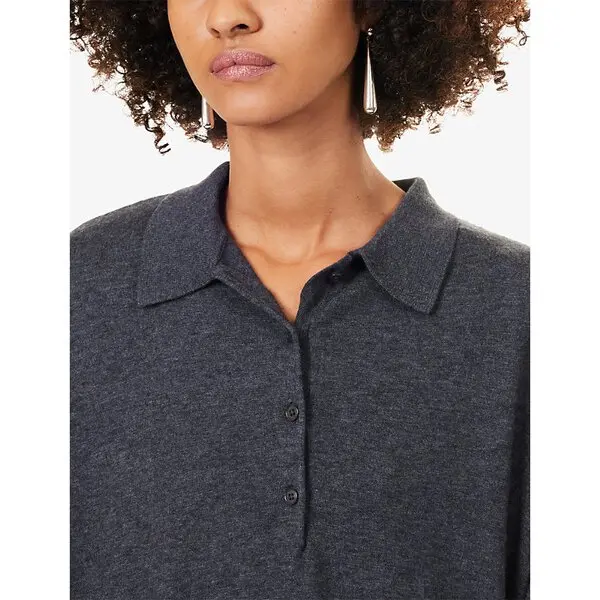 THE FRANKIE SHOP Croydon Padded-shoulder Wool-blend Polo Top - Grey