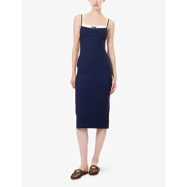 Miu Miu Logo Patch Layered Jersey Midi Dress