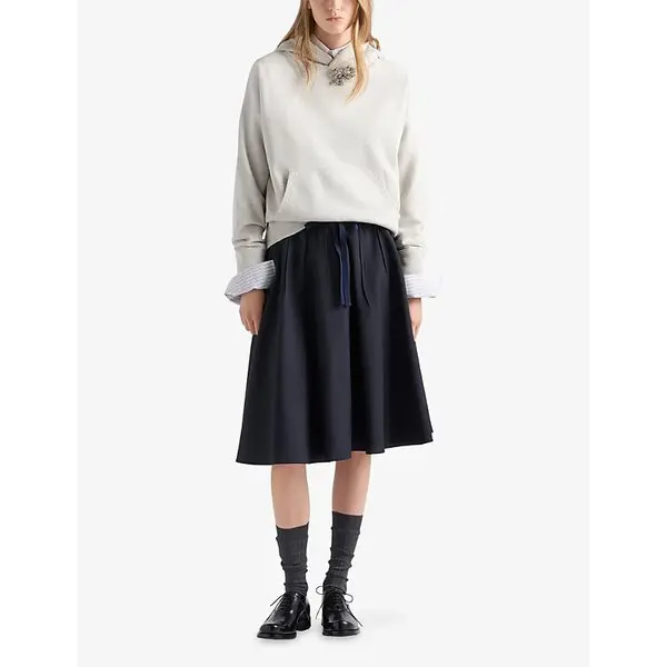 Prada Gathered Light Mohair Wool Midi Skirt