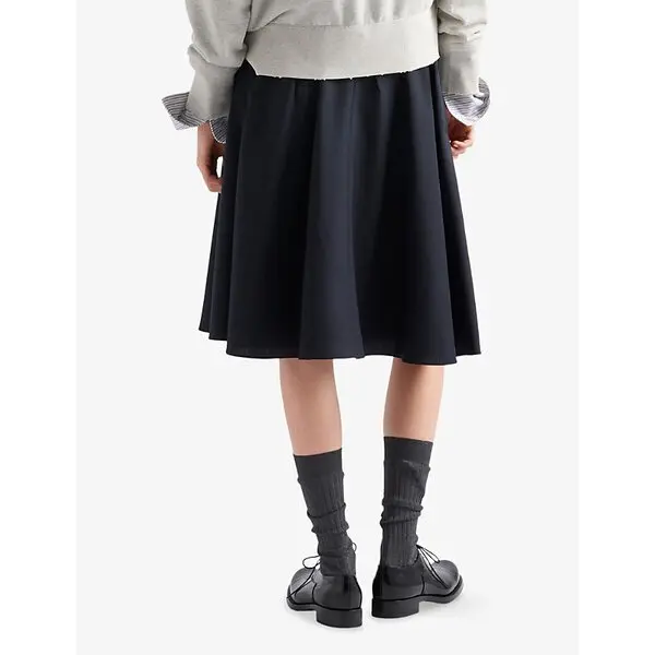 Prada Gathered Light Mohair Wool Midi Skirt