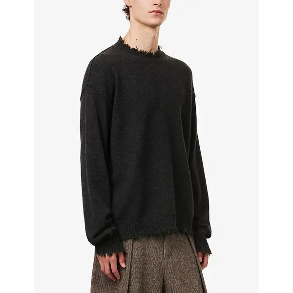UMA WANG Long Sleeve Raw Edge Cashmere Jumper - Dark Grey