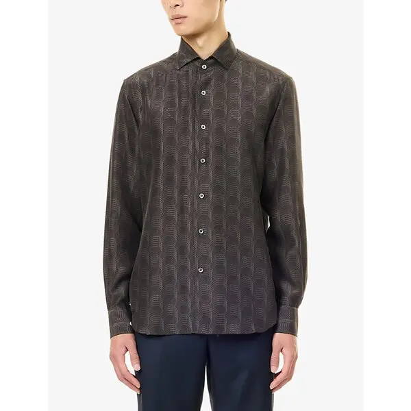 Corneliani Wave Printed Long-sleeve Silk Shirt