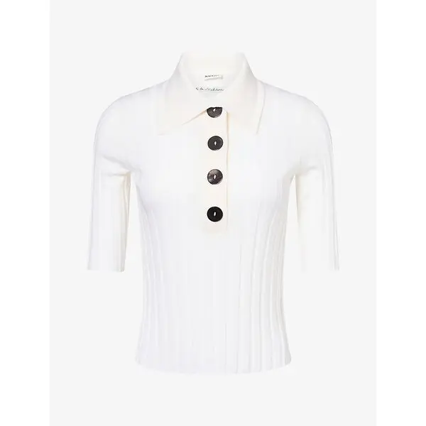 NACKIYE Nackiyé Wool Ribbed Polo Knit Top