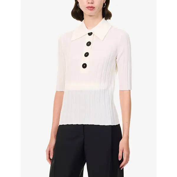 NACKIYE Nackiyé Wool Ribbed Polo Knit Top