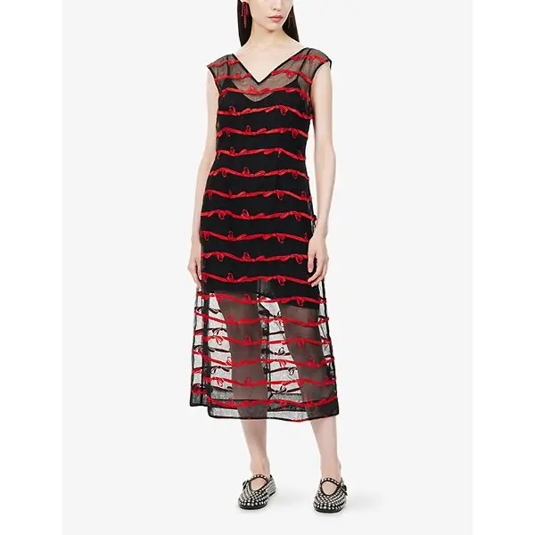 Simone Rocha Ripple Embroidered Mesh Midi Dress