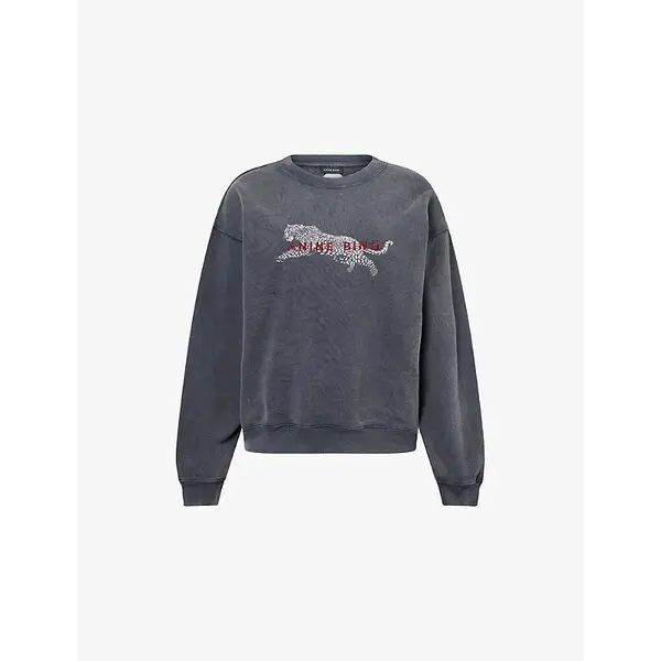 ANINE BING Spencer Embroidered Logo Cotton Sweatshirt