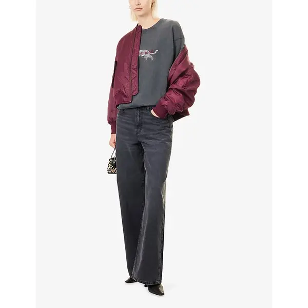ANINE BING Spencer Embroidered Logo Cotton Sweatshirt