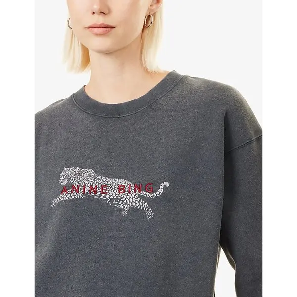 ANINE BING Spencer Embroidered Logo Cotton Sweatshirt