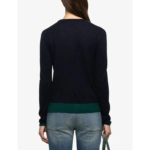 Zadig&Voltaire Missya Logo-embroidered Cashmere Cardigan - Encre