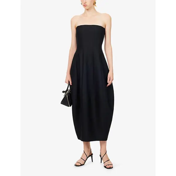 Khaite Strapless Wool And Silk-blend Midi Dress