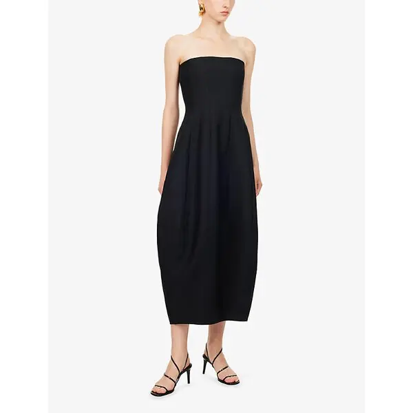 Khaite Strapless Wool And Silk-blend Midi Dress