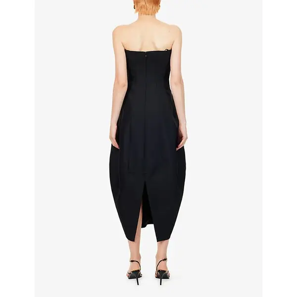 Khaite Strapless Wool And Silk-blend Midi Dress