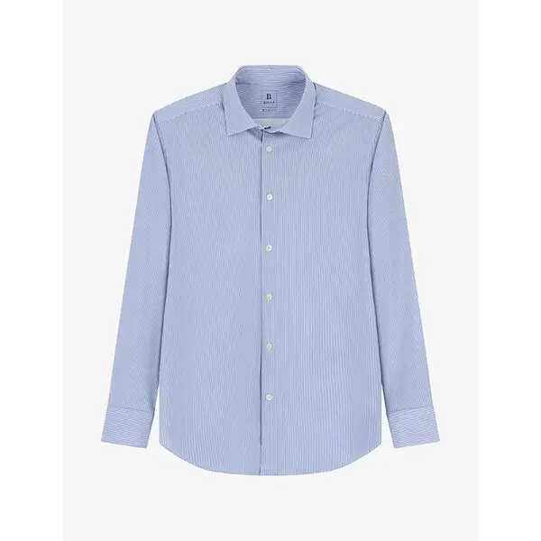 Boggi Milano Striped Long-sleeved Stretch-woven Shirt Xxl - Navy Blue