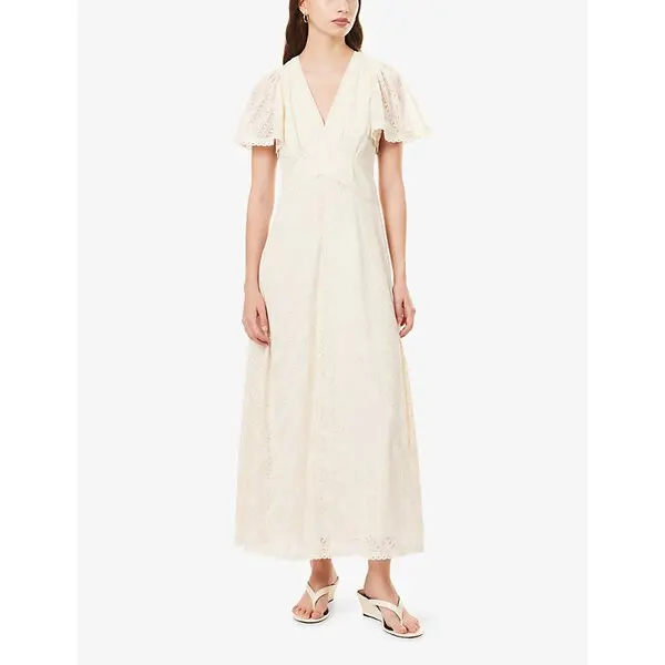 ME+EM V-neck Flared Lace Maxi Dress