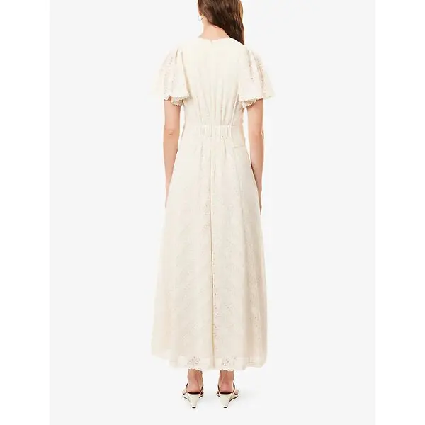 ME+EM V-neck Flared Lace Maxi Dress