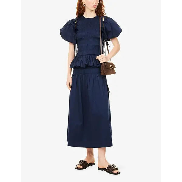 DAMSON MADDER Shirred Cotton Midi Skirt