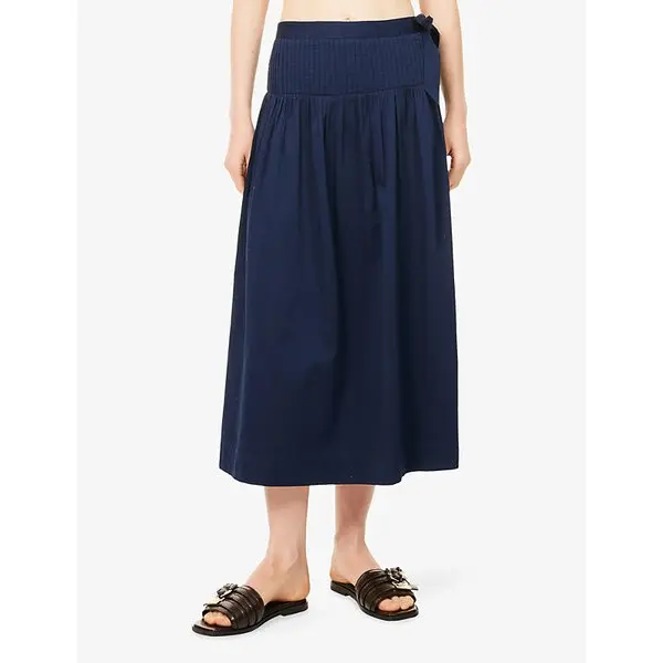 DAMSON MADDER Shirred Cotton Midi Skirt