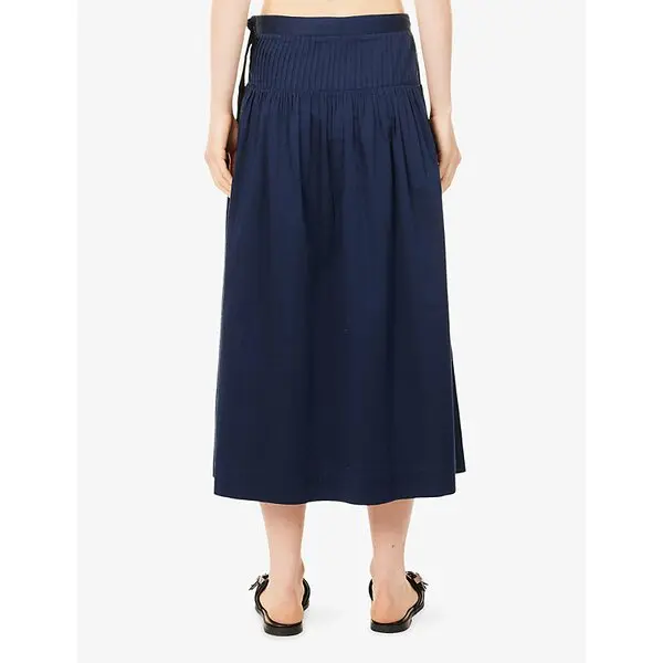 DAMSON MADDER Shirred Cotton Midi Skirt