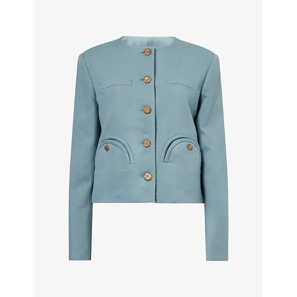 BLAZÉ MILANO Shamo Bolero Cropped Wool-blend Jacket - Aqua