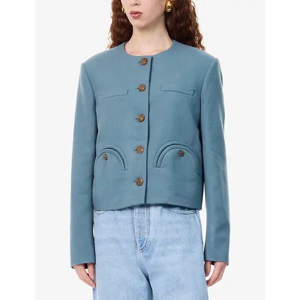 BLAZÉ MILANO Shamo Bolero Cropped Wool-blend Jacket - Aqua