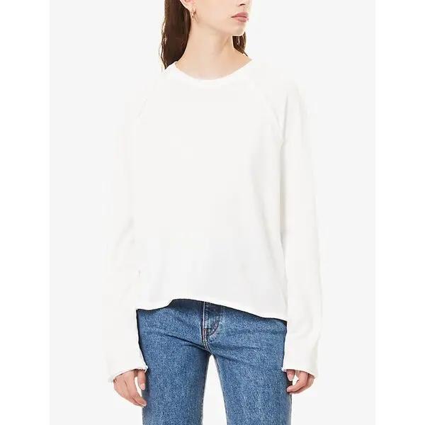 ME+EM Long-sleeve Raw-trims Cotton Top