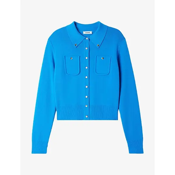 Sandro Button-embellished Patch-pocket Wool-blend Cardigan