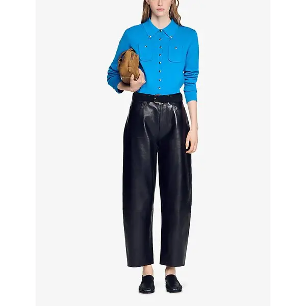 Sandro Button-embellished Patch-pocket Wool-blend Cardigan