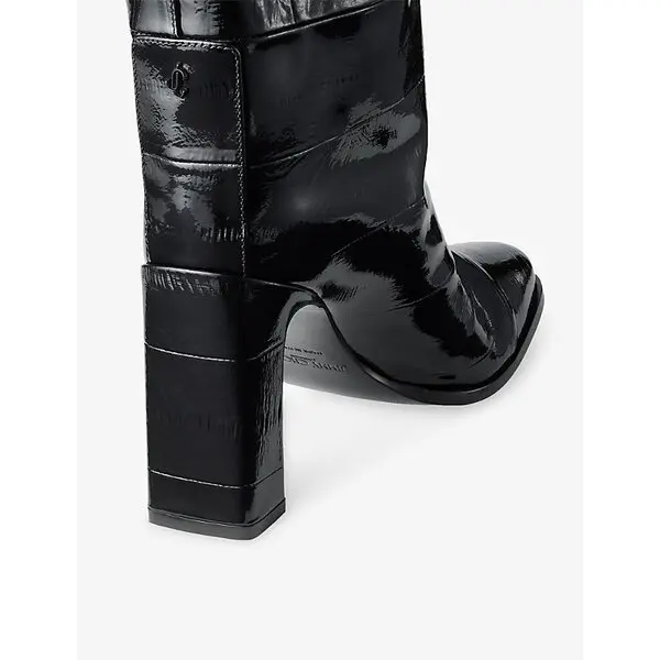 JIMMY CHOO Caly 85 Shiny Eel-embossed Leather Knee-high Boots