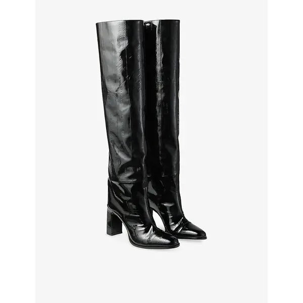 JIMMY CHOO Caly 85 Shiny Eel-embossed Leather Knee-high Boots