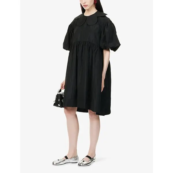 Simone Rocha Collared Puff-sleeve Satin Midi Dress