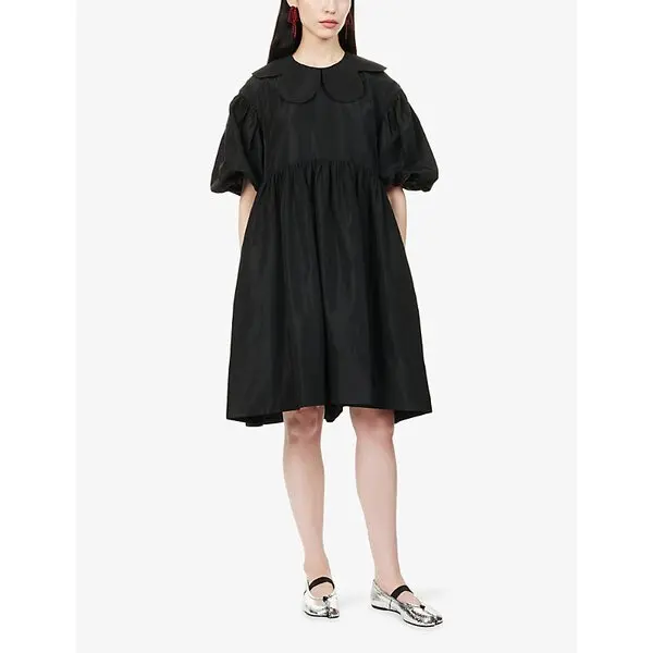 Simone Rocha Collared Puff-sleeve Satin Midi Dress