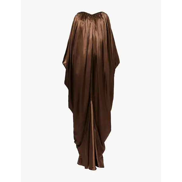 ABADIA Strapless Draped Satin Maxi Dress