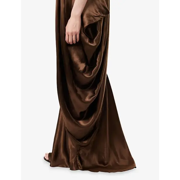 ABADIA Strapless Draped Satin Maxi Dress