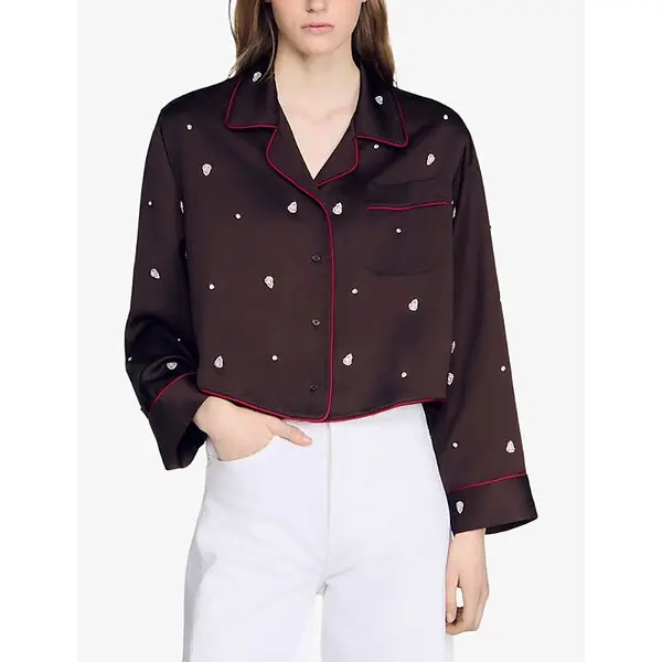 Sandro Rhinestone-embellished Long-sleeved Woven Shirt