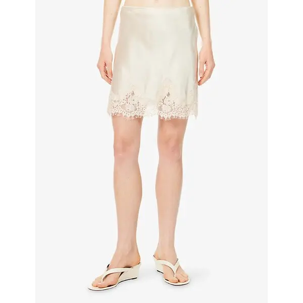 REFORMATION Carolina Lace-trim Silk Mini Skirt