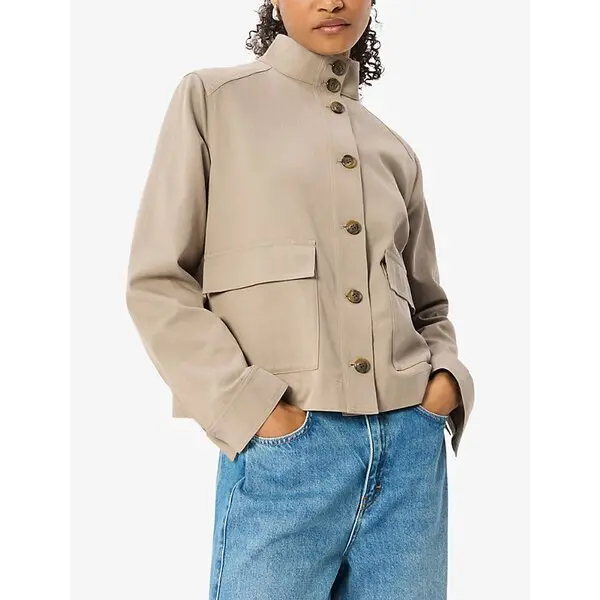 Whistles Relaxed Fit Cotton-blend Funnel Neck Jacket