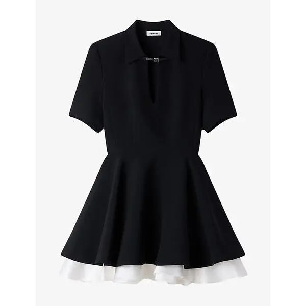 Sandro Contrast Skater Woven Mini Dress