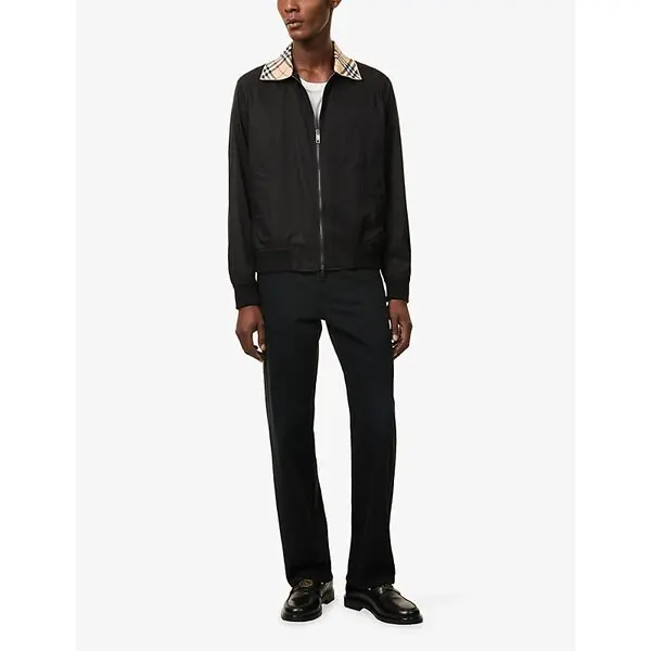 Burberry Glenfields Cotton Harrington Jacket With Signature Check Collar
