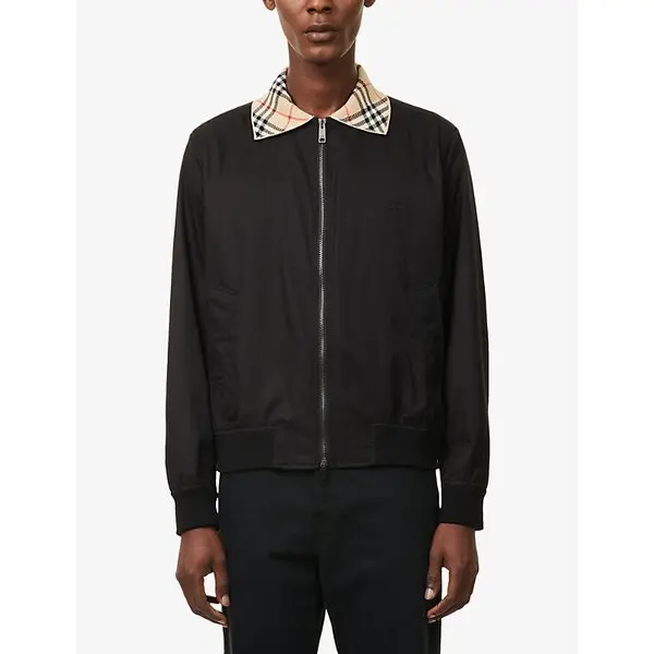 Burberry Glenfields Cotton Harrington Jacket With Signature Check Collar