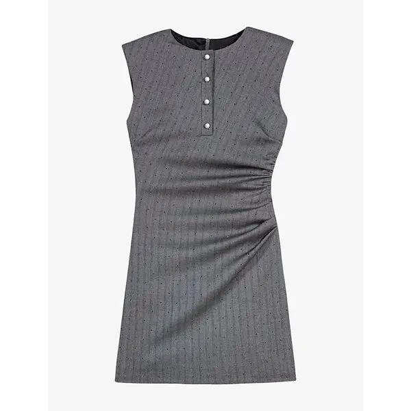 Maje Tailored Rhinestone-embellished Stretch-woven Mini Dress - Grey