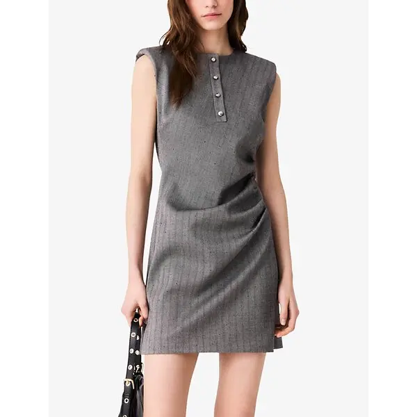 Maje Tailored Rhinestone-embellished Stretch-woven Mini Dress