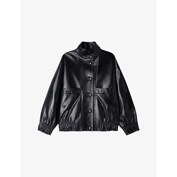 Sandro Oversized High-neck Leather Jacket