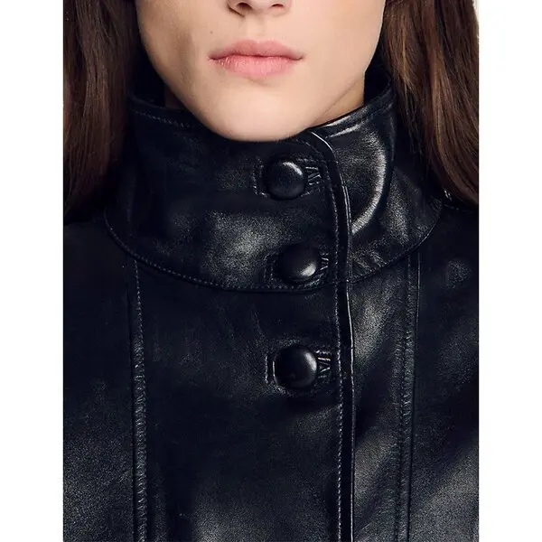 Sandro Oversized High-neck Leather Jacket