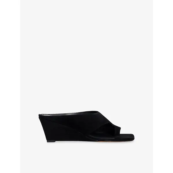 Sandro Suede Toe-post Wedge Sandals - Black