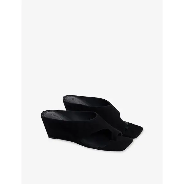 Sandro Suede Toe-post Wedge Sandals - Black