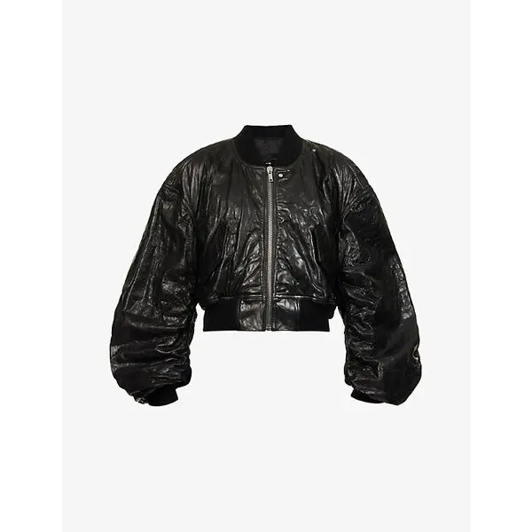 Rick Owens Cropped Leather Bomber Jacket - Black