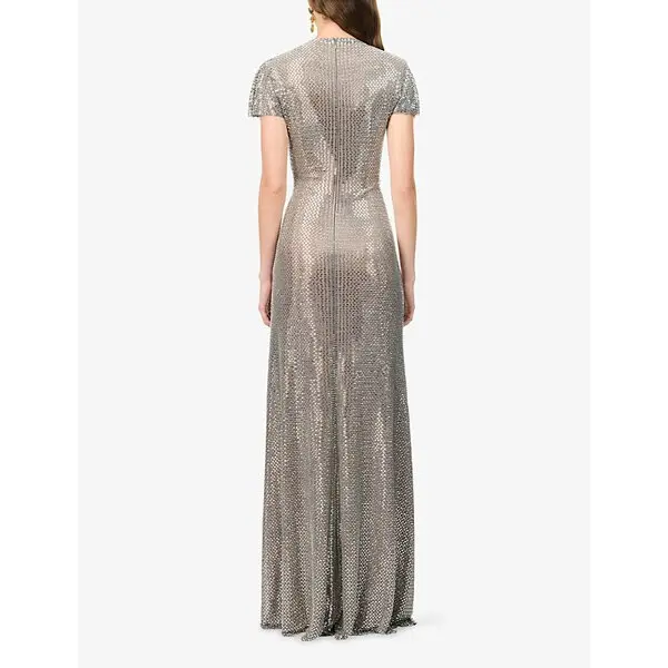 SELF-PORTRAIT Rhinestone Embellished V-neck Maxi Dress
