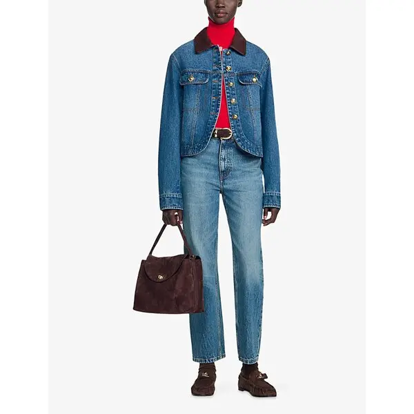 Sandro Leather-collar Denim Jacket